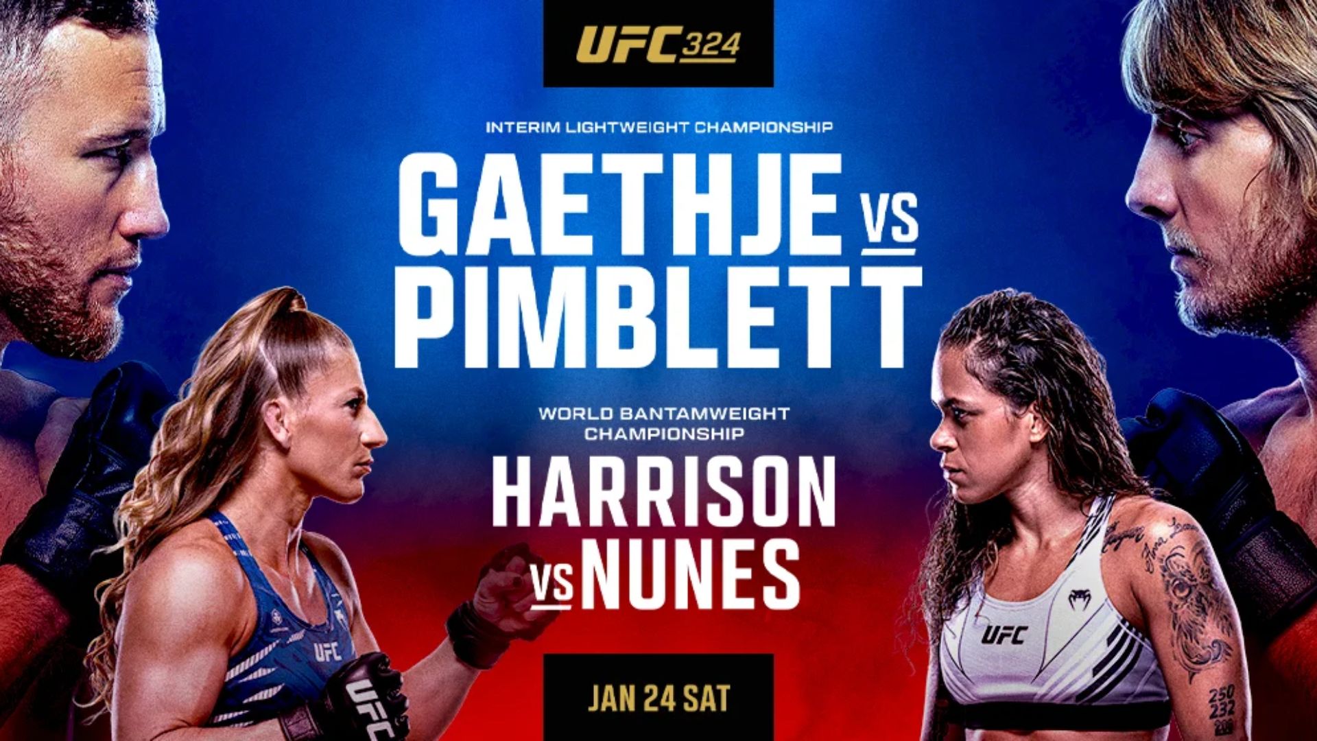 UFC 324 Fight Card Gaethje vs Pimblett - F4W/WON